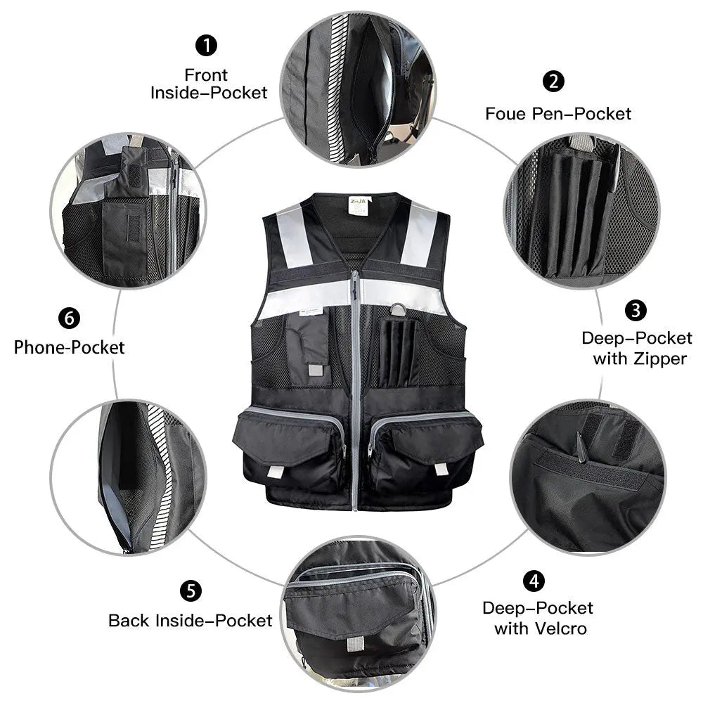 SMASYS 3M Reflective Stripes 10 Pockets Safety High Visibility Vest fo ...
